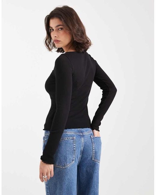 New Look Lettuce Edge Long Sleeve Top in Black | Lyst UK