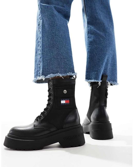 Tommy Hilfiger Chunky Combat Lace Boots in Blue | Lyst UK