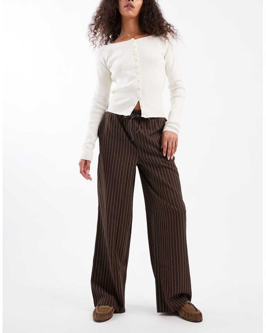 New Look Pinstripe Wide Leg Trousers in White | Lyst UK