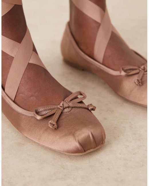 ASOS Lorene Bow Detail Tie Leg Ballets in Brown | Lyst UK