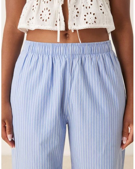 Abercrombie & Fitch Wide Leg Poplin Fold-Over Pull On Trousers in Blue ...
