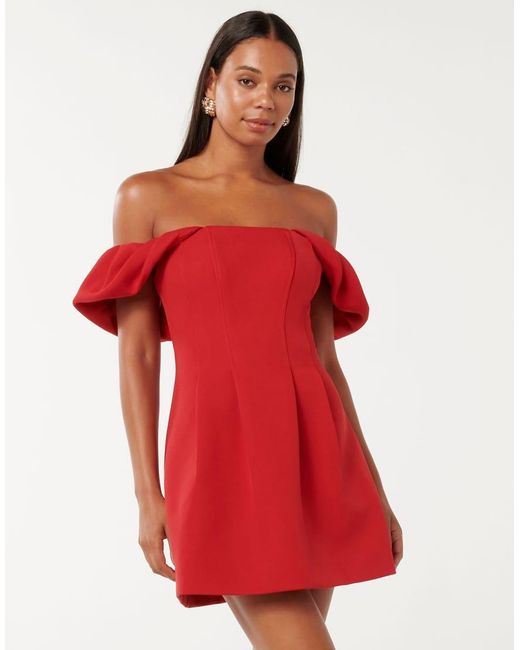 Forever New Bardot Structu Mini Dress in Red | Lyst UK