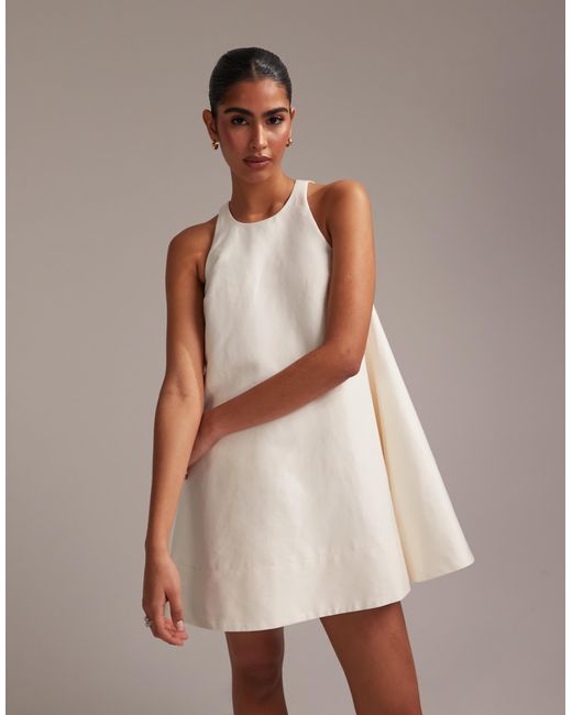 ASOS Structured Satin Mini Shift Dress in Natural | Lyst