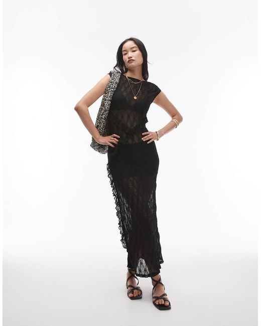 TOPSHOP Sheer Lace Maxi Dress With Scoop Back in Black | Lyst UK