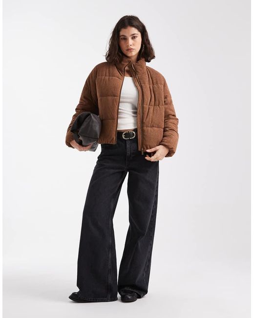 New Look Cord Cropped Puffer Jacket in Brown | Lyst UK