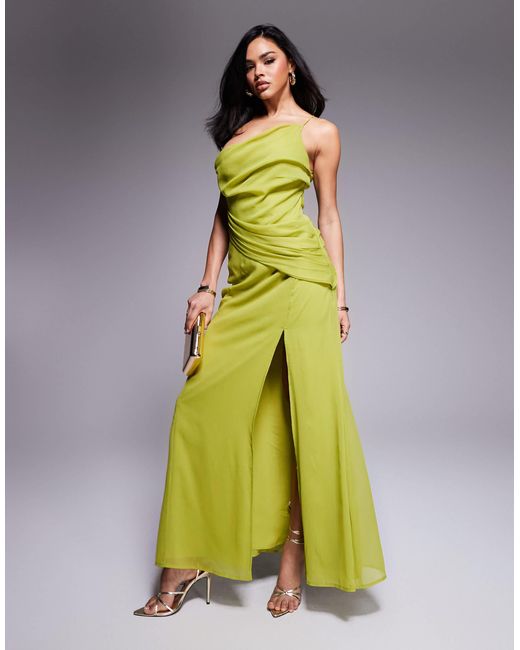 ASOS One Shoulder Draped Maxi Dress in Yellow | Lyst
