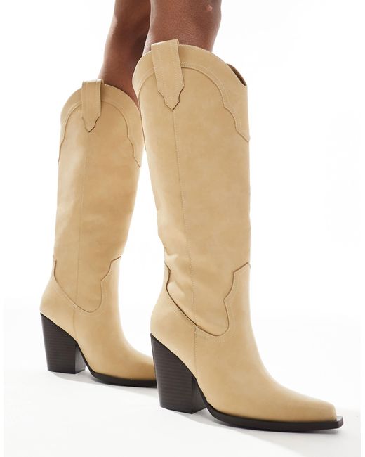 ASOS Claudette Western Knee Boots in Natural | Lyst