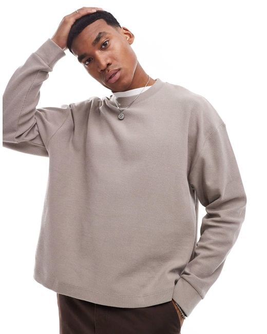 ASOS Oversized Boxy Long Sleeve Waffle T-Shirt in Gray for Men | Lyst