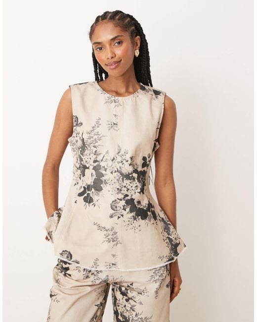 ASOS Peplum Top Co-ord in Natural | Lyst