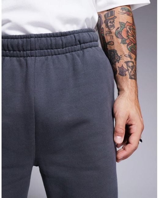 ASOS Premium Heavyweight Straight Leg Trackies 400gsm in Blue for Men ...