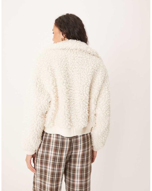 Brave Soul Faux Shearling Bomber Jacket in Natural | Lyst UK