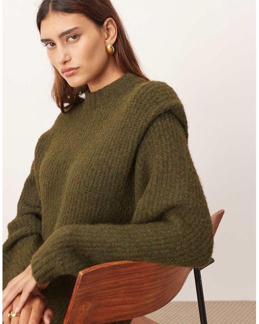 ARRANGE Rib Knitted Shoulder Pad Midi Dress in Green | Lyst UK