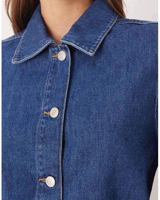 ASOS Denim 70s Style Puff Sleeve Top in Blue | Lyst UK