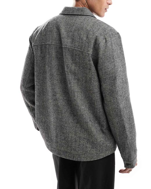 ASOS Herringbone Wool Look Shacket in Gray for Men | Lyst