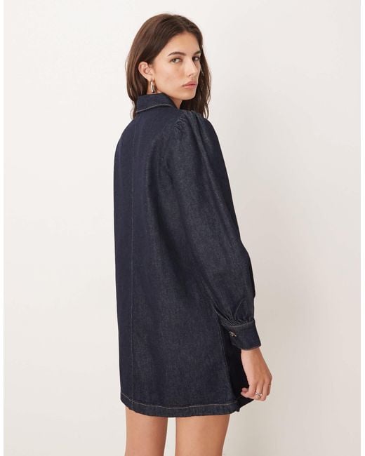 ASOS Denim 70s Style Puff Sleeve Mini Dress in Blue | Lyst