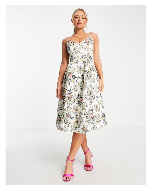 Asos Bubble Hem Floral Midi Prom Dress Lyst Australia