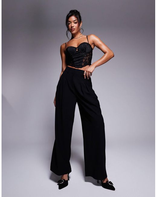 ASOS Bust Cup Hotfix Corset Top With Lace Panels in Blue | Lyst