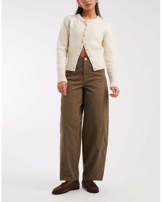 ASOS Paper Touch Barrel Leg Trouser in Natural | Lyst UK