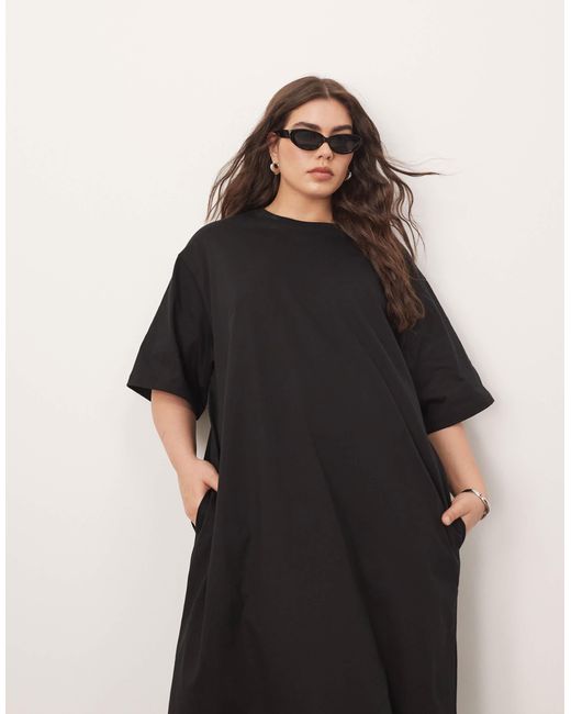 ARRANGE Curve Premium Heavyweight T Shirt Midi Dress in Black | Lyst