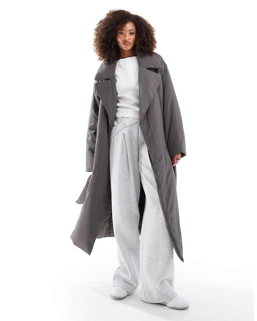ASOS Clean Longline Puffer Coat in Gray | Lyst