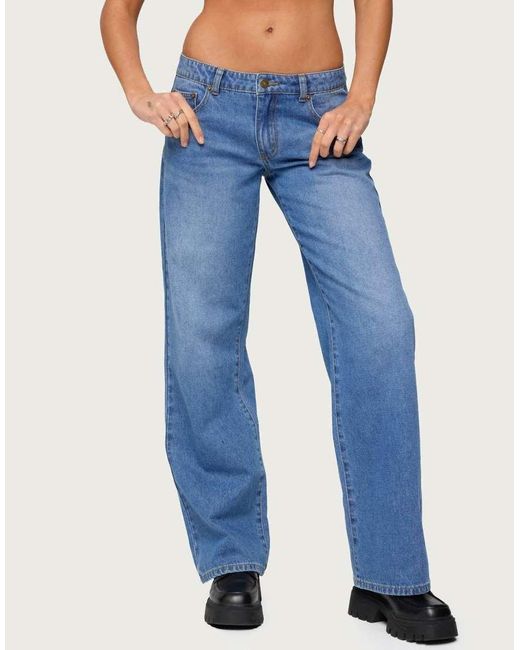 Edikted Nikoletta Straight Leg Low Rise Jeans in Blue | Lyst UK