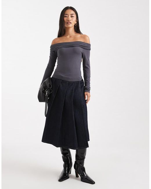 ASOS Pleated Midi Denim Skirt in Blue | Lyst UK