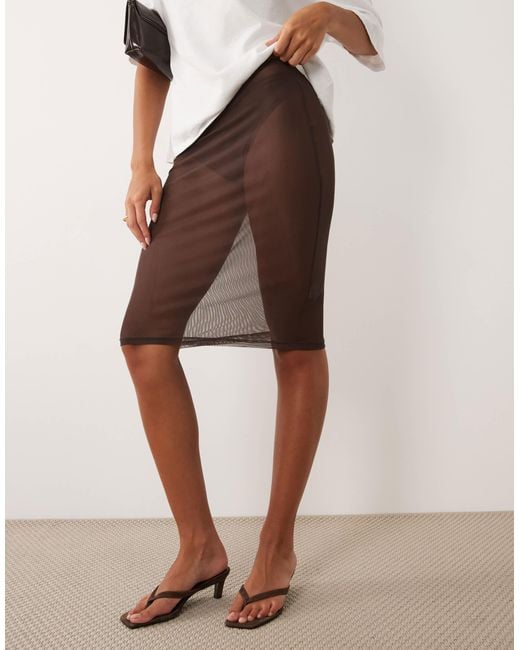 ASOS Sheer Mesh Midi Skirt in Red | Lyst
