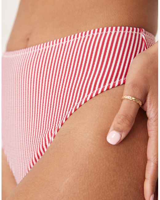 ASOS Anna Seersucker High Leg High Waist Bikini Bottom in Brown | Lyst