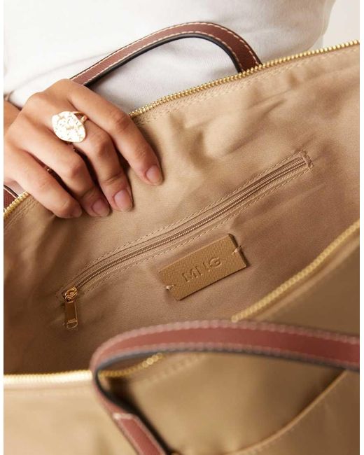 Mango Classic Tote Bag With Contrast Handles in Natural | Lyst UK