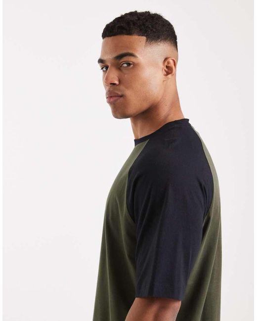 ASOS Relaxed Contrast Raglan T-Shirt in Green for Men | Lyst UK
