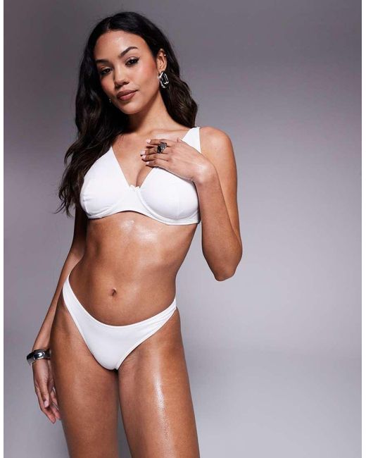 ASOS Maya High Leg Cheeky Bikini Bottom in White | Lyst UK