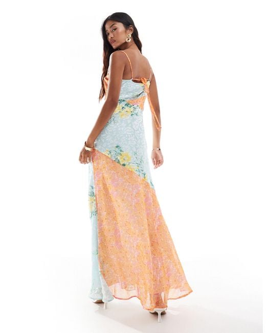 ASOS Jacquard Spliced Mixed Print Cami Maxi Dress in White | Lyst