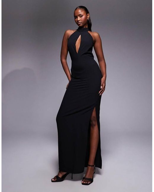 Vesper High Neck Maxi Dress With Open Back in Blue | Lyst UK