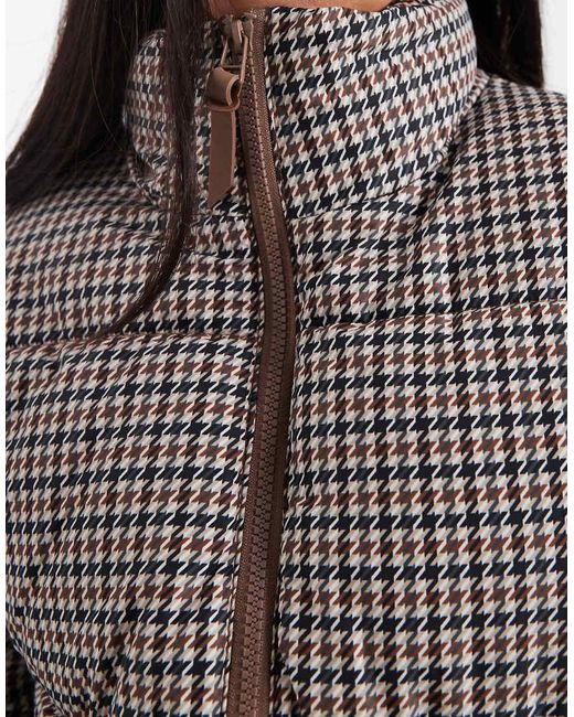 New Look Cropped Check Puffer Coat in Brown | Lyst UK