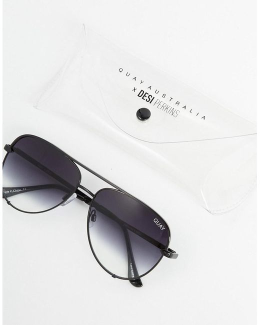 Quay X Desi High Key Mini Aviator Sunglasses In Black Fade For Men Lyst
