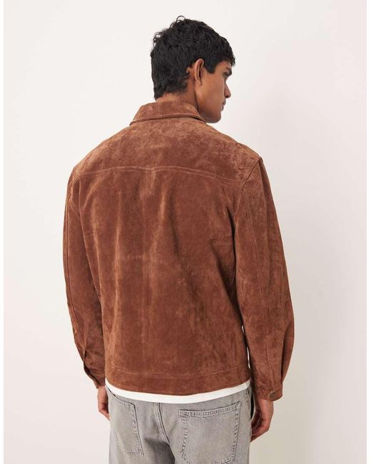 ASOS Real Suede Harrington Jacket in Brown for Men | Lyst UK