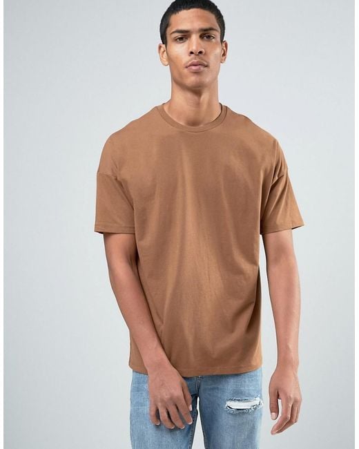 Asos Oversized Longline T Shirt In Tan In Brown For Men Lyst