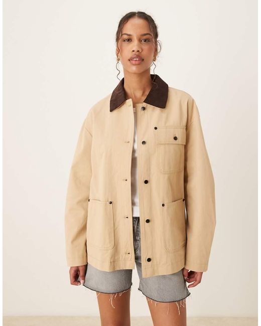 ASOS Quilted Bomber With Yoke Detail in Natural | Lyst UK