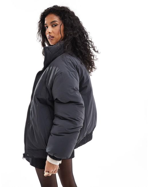 ASOS Clean Puffer Bomber Jacket With Funnel Neck in Blue | Lyst