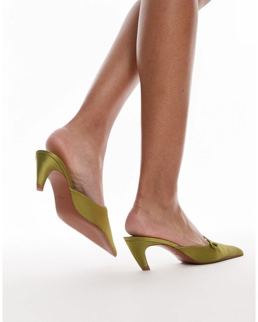 Mango Satin Heel With Cross Front in Green | Lyst