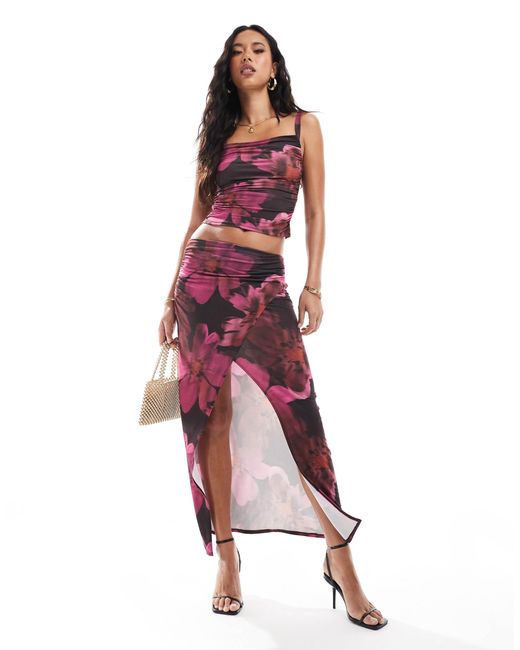 ASOS Co-Ord Slinky Wrap Midi Skirt in Red | Lyst