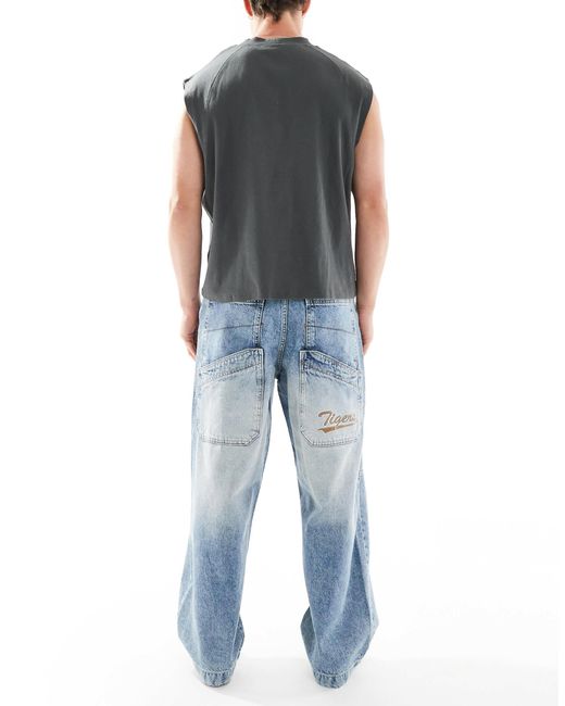 Bershka Super Baggy Jean With Back Emboridery in Blue for Men | Lyst