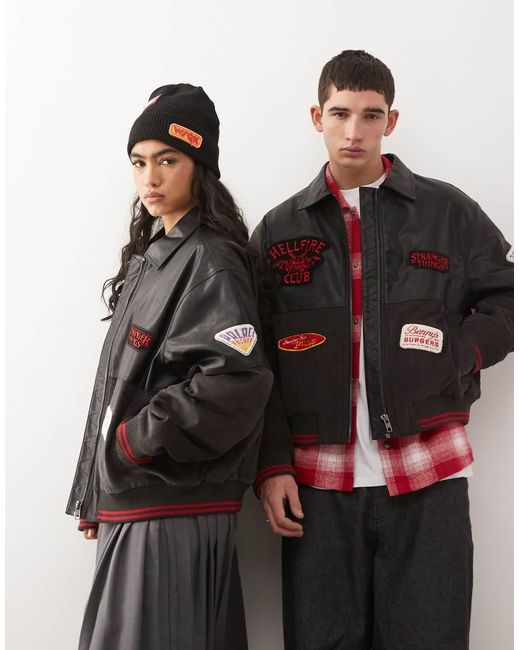 Reclaimed (vintage) X Stranger Things Unisex Faux Leather Bomber With ...