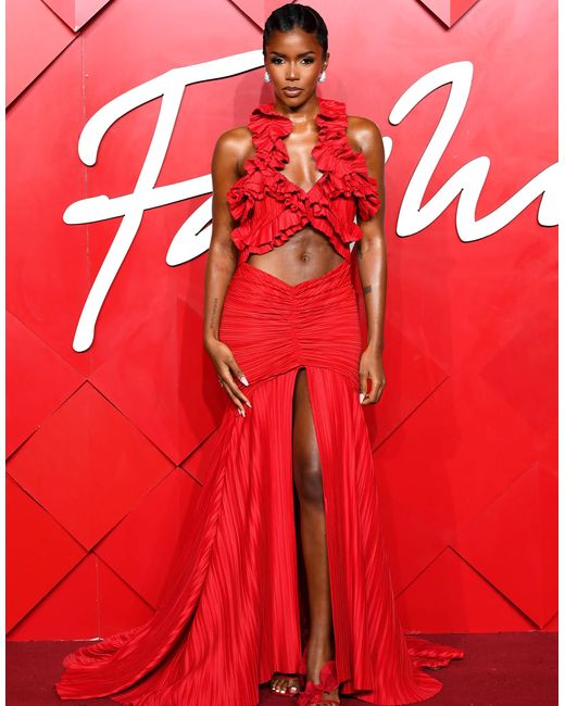 ASOS Premium Ruffle Bust Plisse Faux-ord Maxi Dress With Train in Red ...