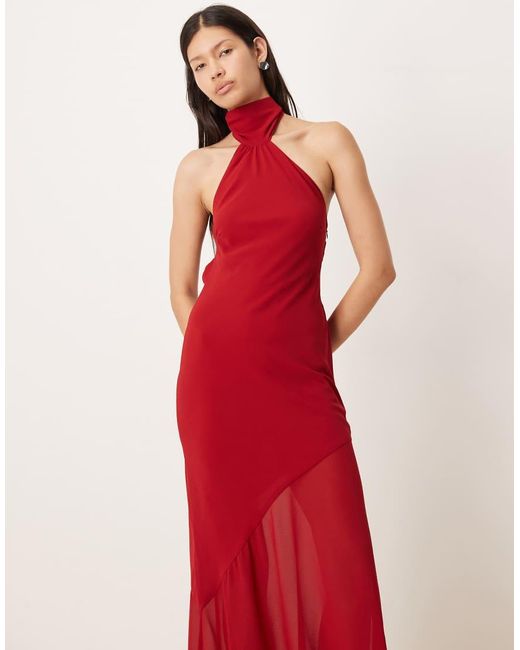 Amy Lynn Scarf Neck Chiffon Maxi Dress in Red | Lyst UK