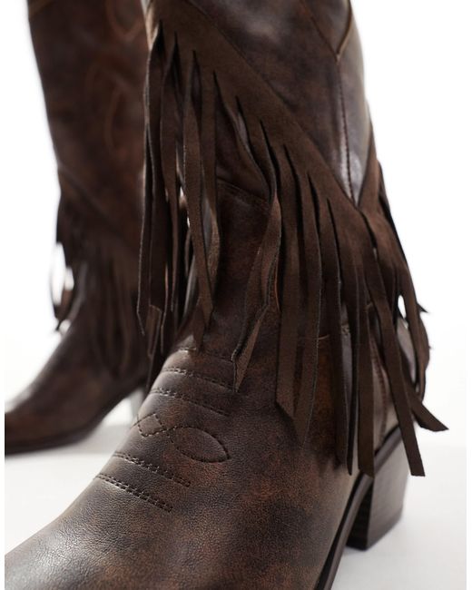 Glamorous Western Knee Boots With Tassels in White | Lyst