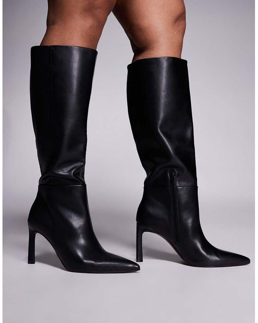 ASOS Curve Charmed Heeled Knee Boots in Black | Lyst UK