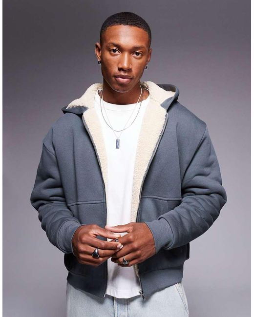 ASOS Oversized Boxy Hoodie With Seam Detail And Contrast Borg Lining in ...