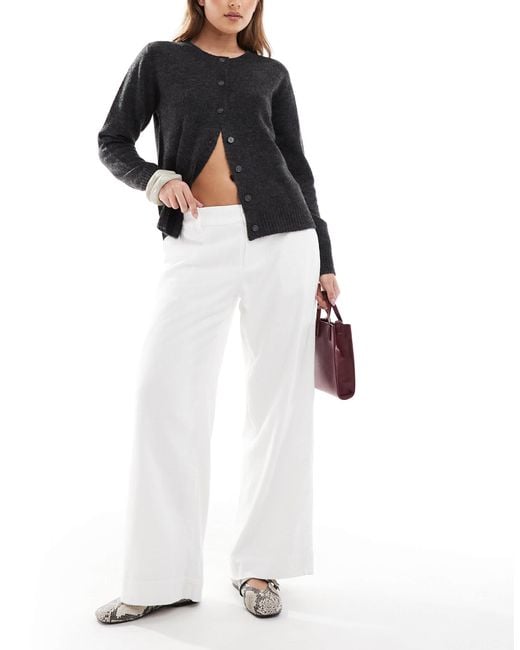 Hollister Low Rise Linen Wide Leg Trouser in White | Lyst