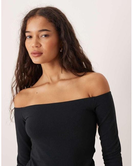 Abercrombie & Fitch Off The Shoulder Seamless Long Sleeve Top in Black ...